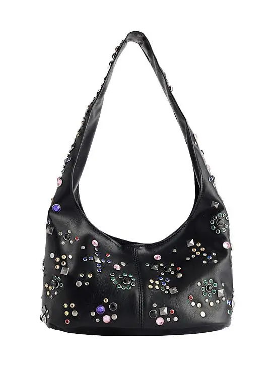 JADED LONDON Jewel Studded Faux-leather Shoulder Bag - Black