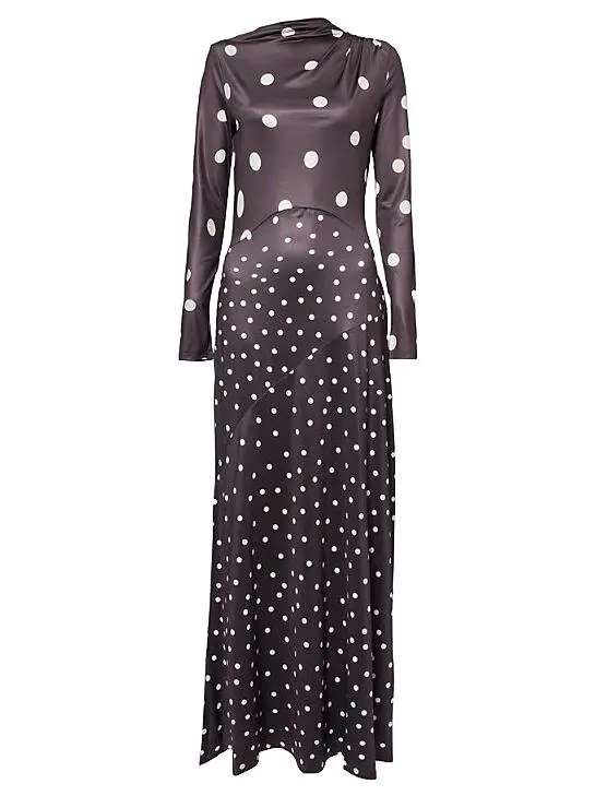 PRETTY LAVISH Polka-dot Stretch-woven Maxi Dress - Brown And Cream