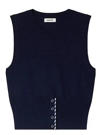 Sandro Cropped Wool And Cashmere-blend Jumper - Navy Blue