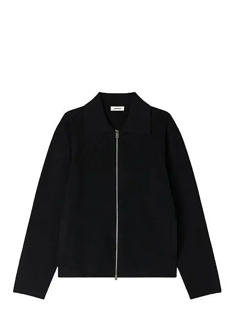 Sandro Zipped Regular-fit Stretch-knit Cardigan - Black