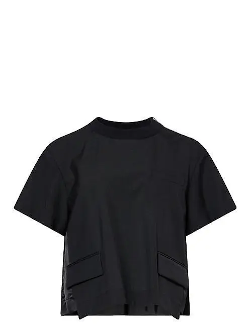Sacai Cropped Woven Top - Black