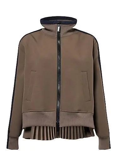 Sacai Pleated High-neck Woven Jacket - Khaki
