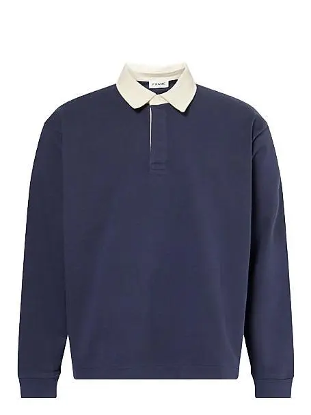 FRAME Contrast-collar Cotton Rugby Polo Shirt - Dark Navy