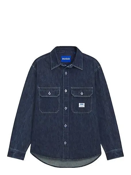 Hugo Branded Oversized Denim Shirt - Dark Blue