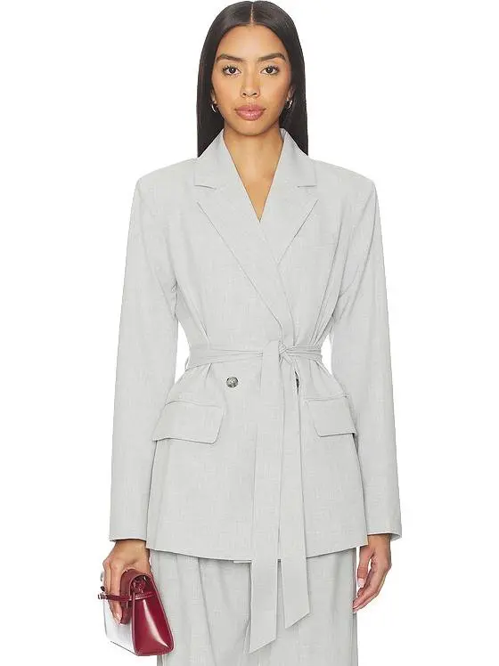 Good American Essential Suiting Belted Blazer - Crosshatch Grey