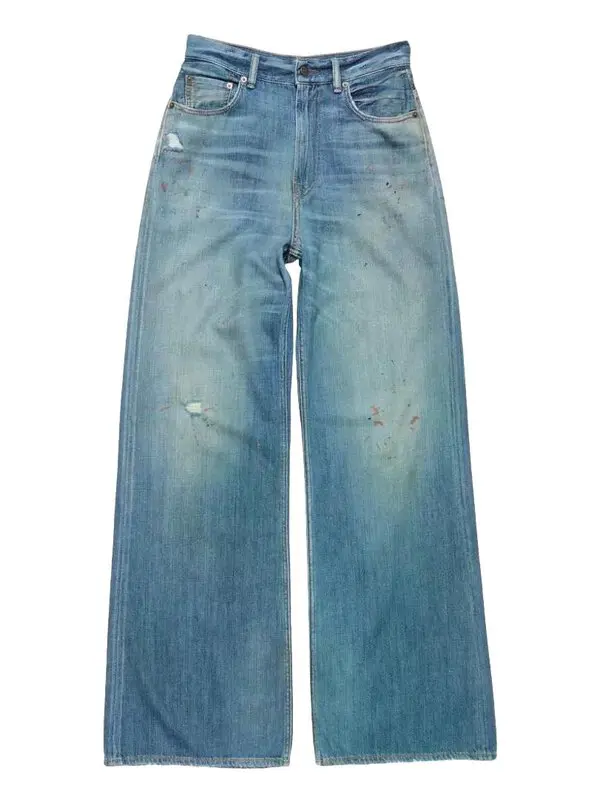 Acne Studios Wide Leg Jeans With Distressed Effect And Logo Patch - Blue