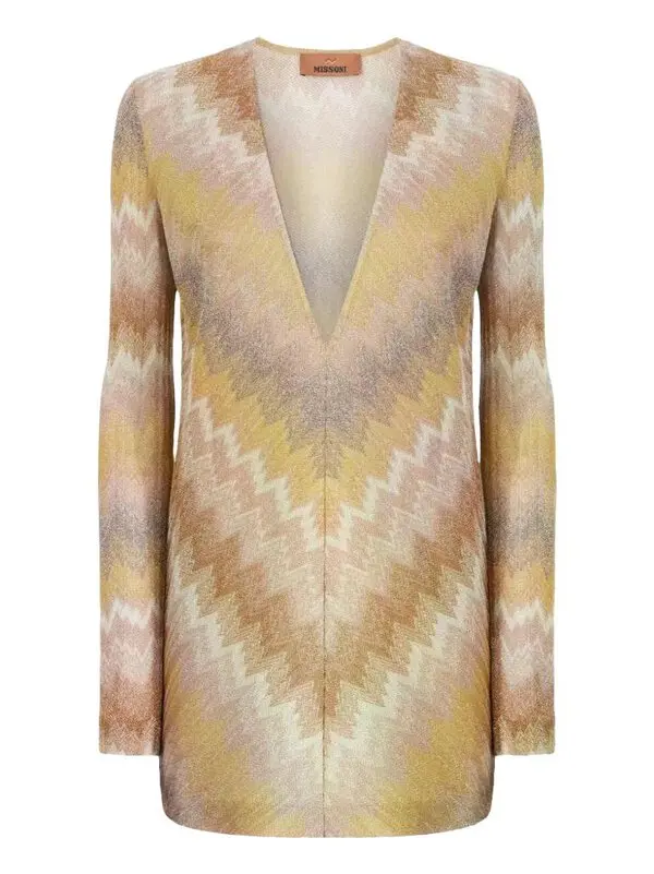 Missoni V-neck Chevron Knit Mini Dress - Neutrals