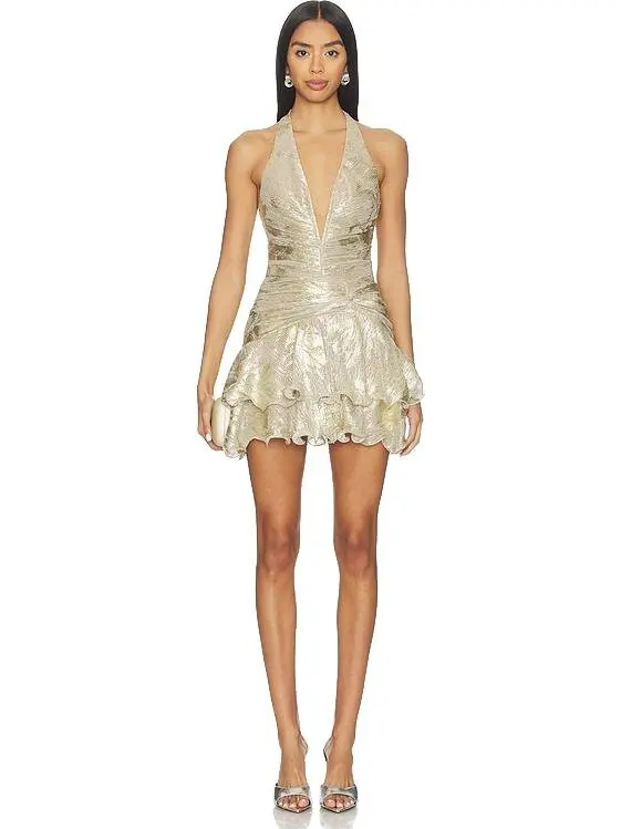 PatBO Golden Dust Lurex Plunge Mini Dress - Gold