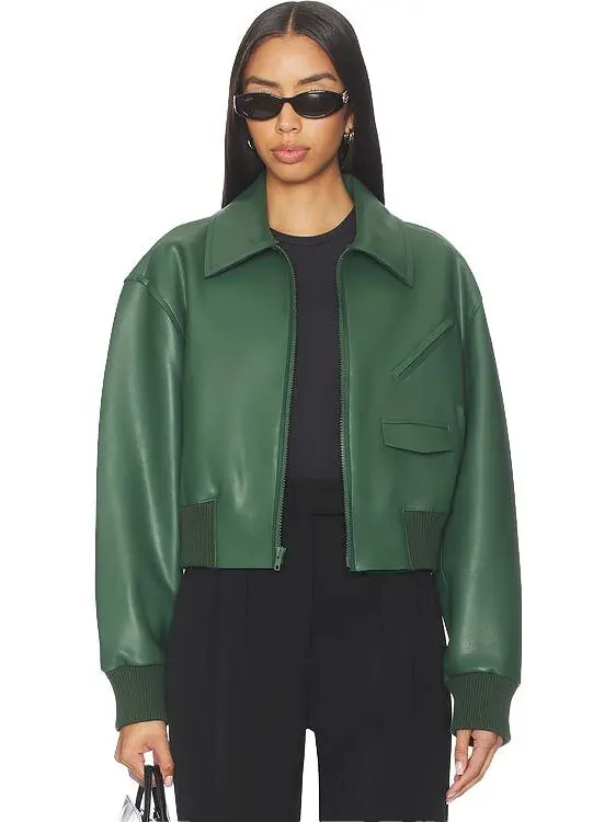 Norma Kamali Zip Front Cropped Jacket - Dark Emerald