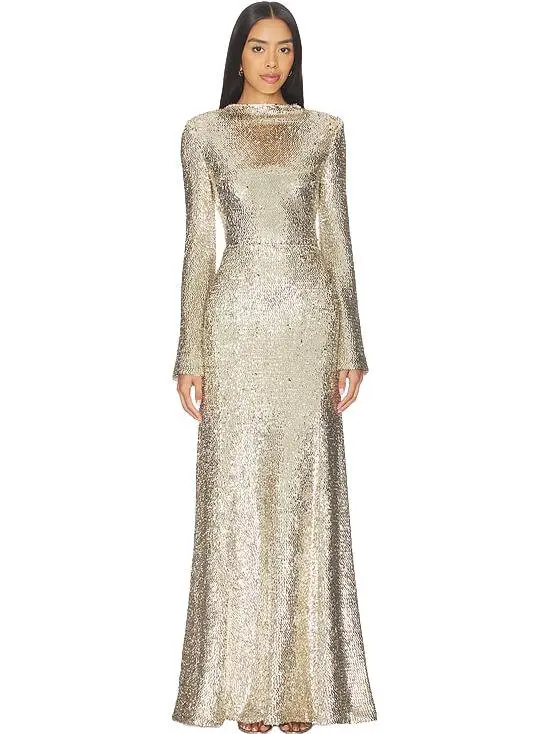 Simkhai Beatrice Long Sleeve Gown - Gold
