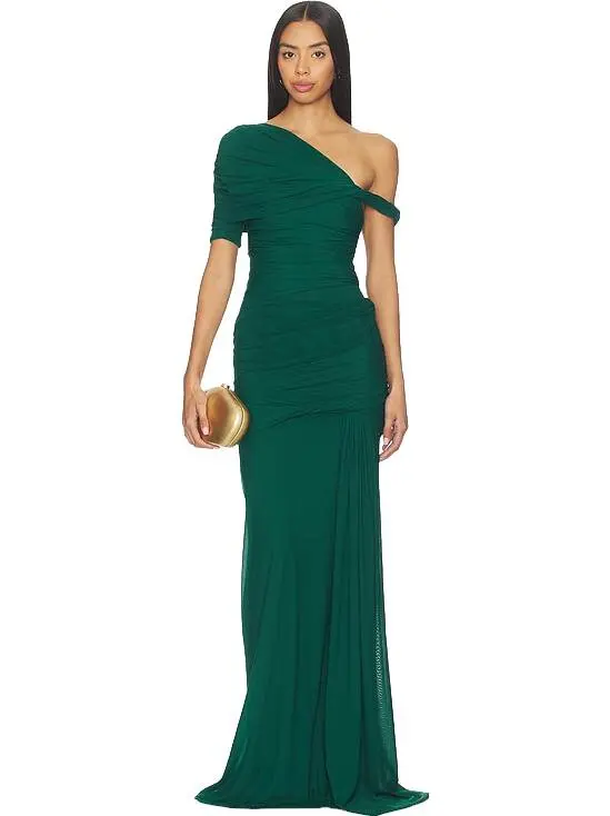 DEME BY GABRIELLA Alba One-shoulder Gown - Green