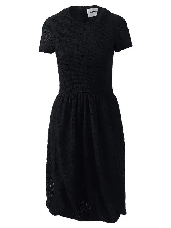 JIL SANDER 3d Cotton Lace Check Jersey Dress - Black