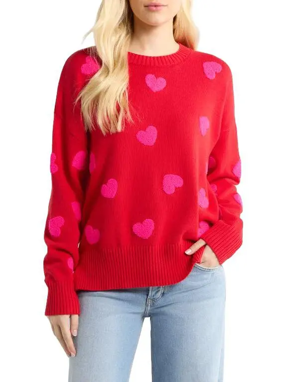 Beach Riot Callie Heart Sweater - Royal Red Hearts