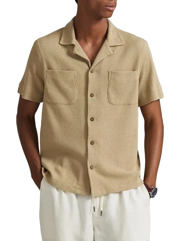 Polo Ralph Lauren Waffle Knit Cotton & Linen Camp Shirt - Coastal Beige