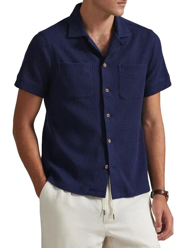 Polo Ralph Lauren Waffle Knit Cotton & Linen Camp Shirt - Newport Navy
