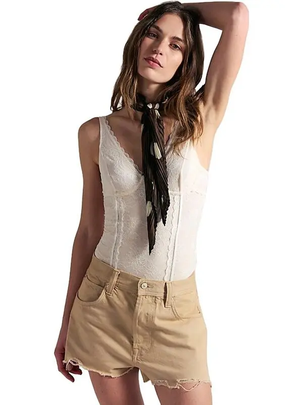 Free People We The Free Double Take Slouch Denim Shorts - Khaki