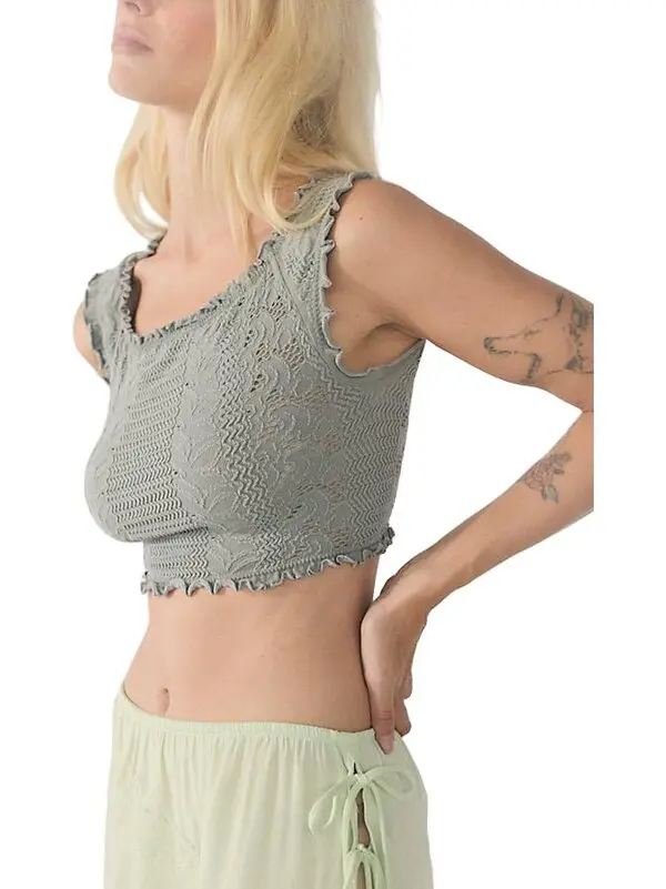 Free People So Soft Frill Seamless Micro Crop Top - Dustry Green
