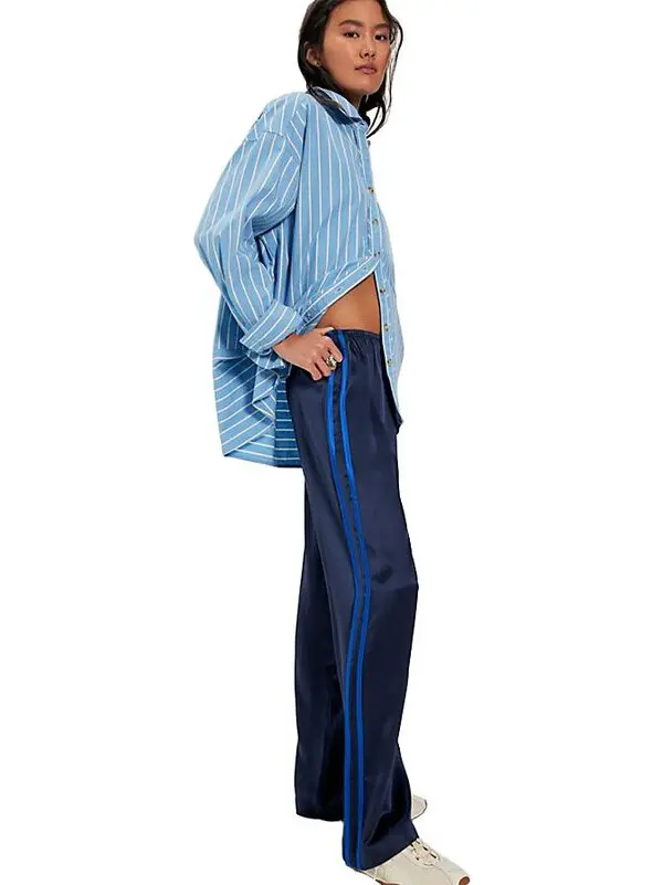 Donni. Silk Stripe Simple Pants - Navy/blueberry