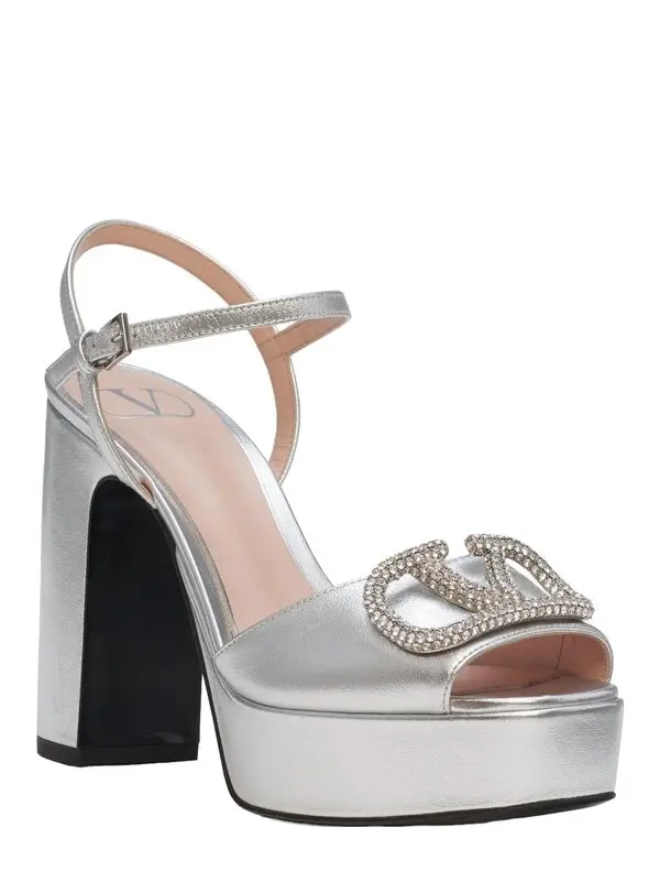 Valentino Garavani Vlogo Signature Metallic Platform Sandal - Silver