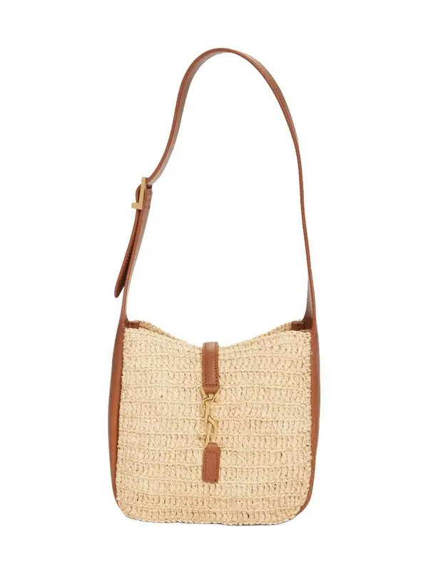 Saint Laurent Baby Le 5 À 7 Raffia & Leather Shoulder Bag - Naturel/brick
