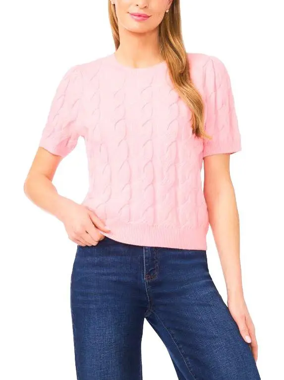 CECE DUPRAZ Cotton Blend Cable Knit Sweater - Prism Pink