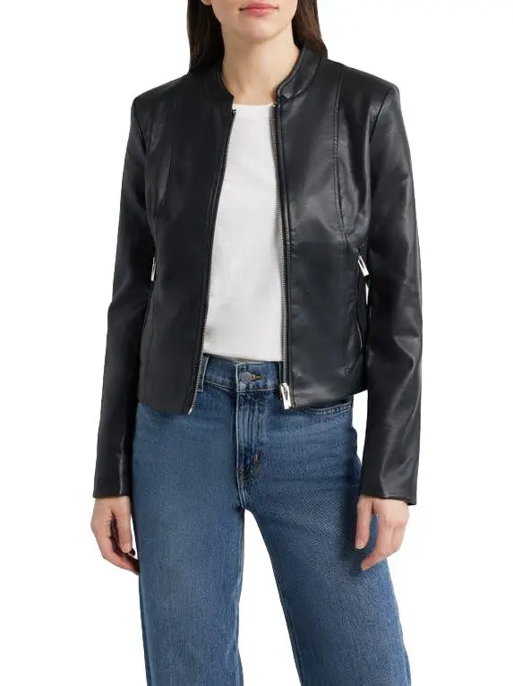 Via Spiga Front-zip Faux Leather Jacket - Black