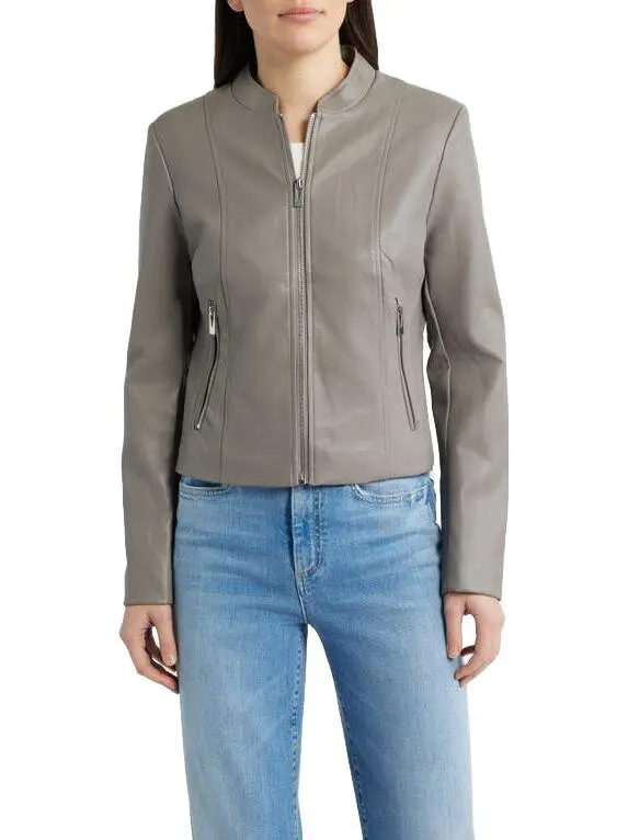 Via Spiga Front-zip Faux Leather Jacket - Dove Grey