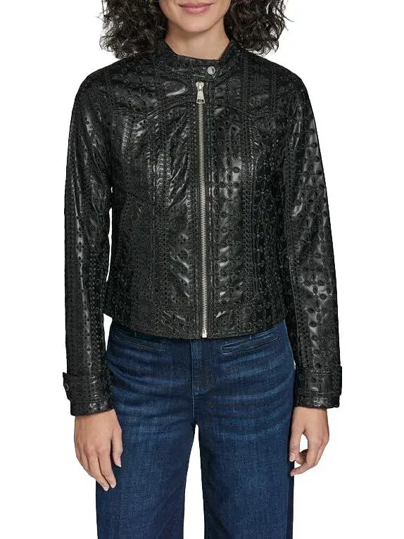 Karl Lagerfeld Eyelet Faux Leather Jacket - Black