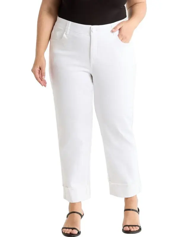 Wit & Wisdom Frayed Cuffed High Waist Boyfriend Jeans - Optic White