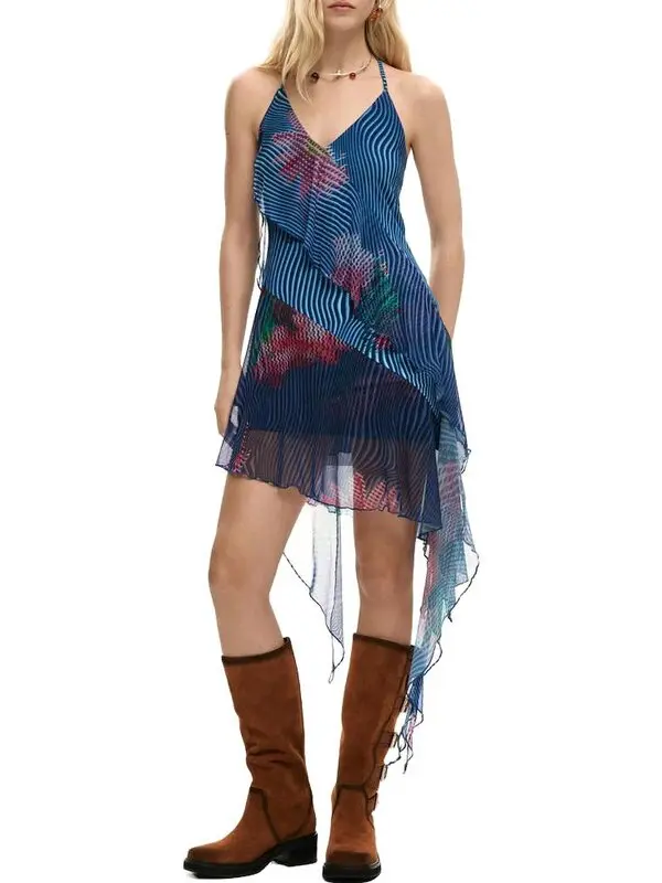 Desigual Asymmetric Halter Dress - Blue