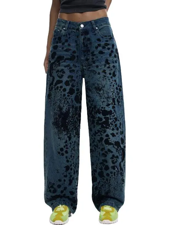 Desigual Abstract Print Barrel Leg Jeans - Dark Blue