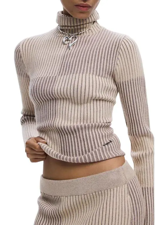 Desigual Ribbed Checks Turtleneck Sweater - Brown