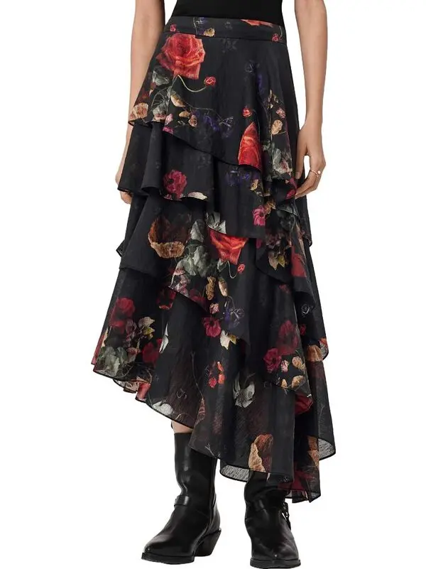 ALLSAINTS Caya Ruffle Asymmetric Skirt - Haze Black