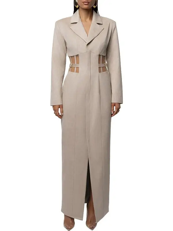 JLUXLABEL Faux Suede Maxi Coatdress - Beige