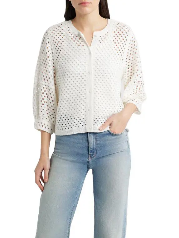 Wit & Wisdom Openwork Blouson Sleeve Top - Off White
