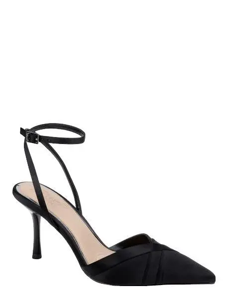Badgley Mischka Parklyn Ankle Strap Pointed Toe Pumps - Black Satin