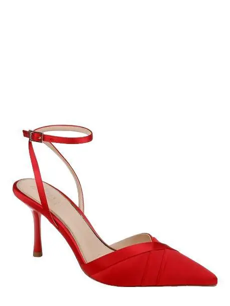 Badgley Mischka Parklyn Ankle Strap Pointed Toe Pumps - Red Satin