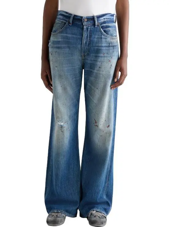 Acne Studios 2021 Regular Fit Distressed Wide-leg Jeans - Mid Blue