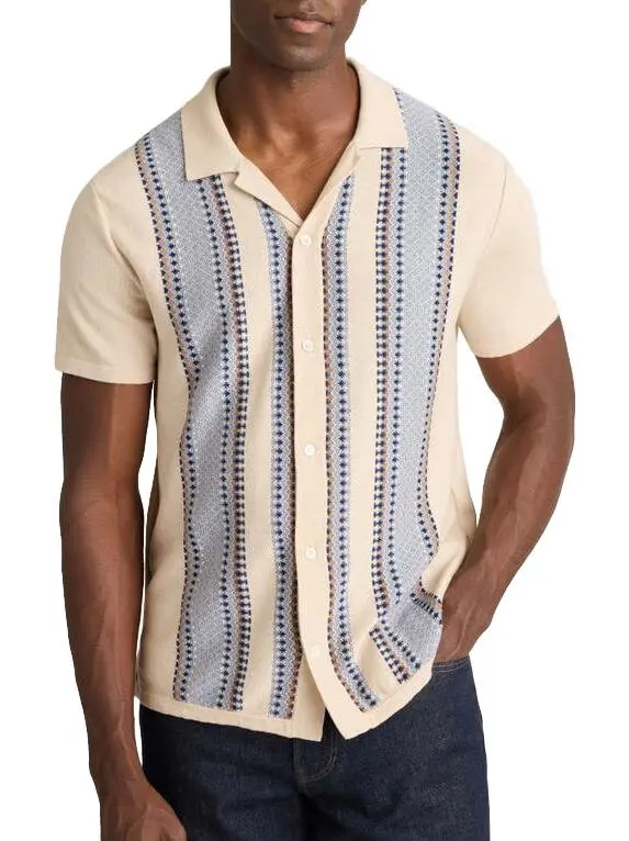 Bonobos Hudson Cabana Stripe Cotton Sweater - Linen Beige + Blue Diamonds