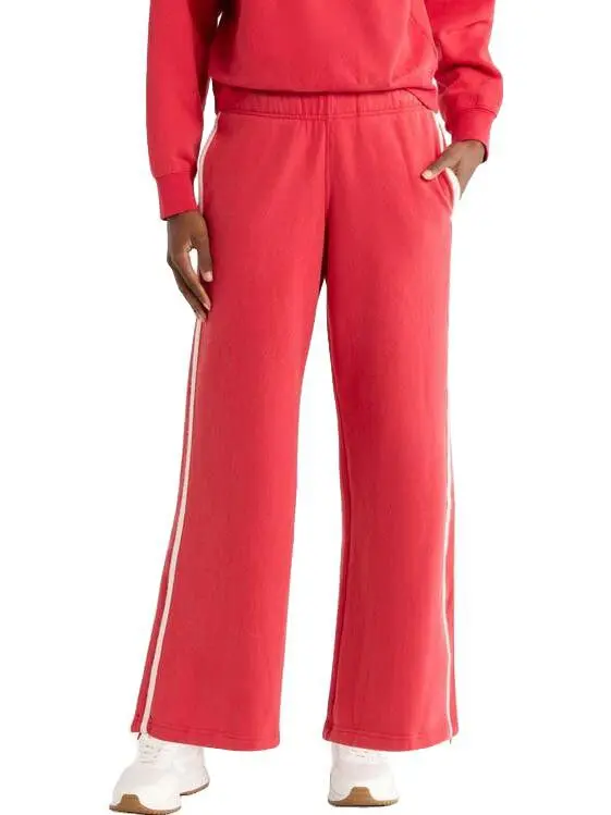 Marine Layer Cloud 9 Side Stripe Wide Leg Fleece Track Pants - Faded Red