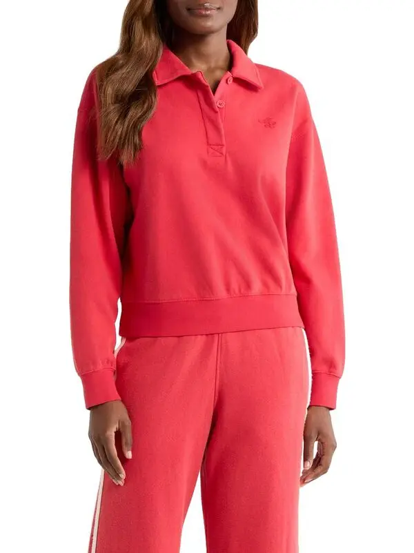 Marine Layer Cloud 9 Cotton-blend Fleece Polo Sweatshirt - Washed Red