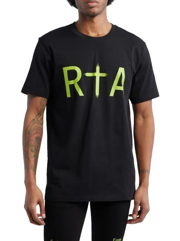 RtA Liam Regular Fit Cotton Logo Graphic T-shirt - Black Green