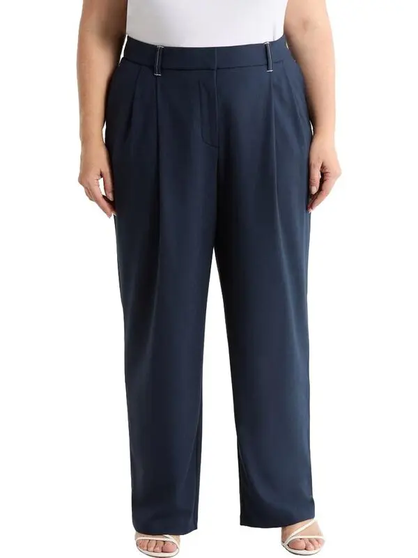 Wit & Wisdom Relaxed Straight Pleated Pants - Navy