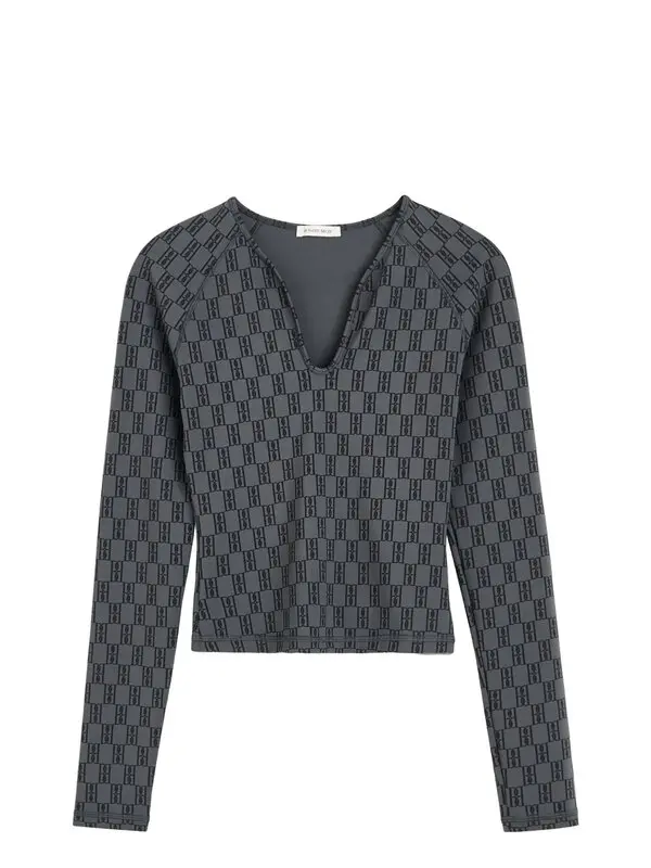 BY MALENE BIRGER Venazia Long Sleeve Top - Monogram Black & Grey