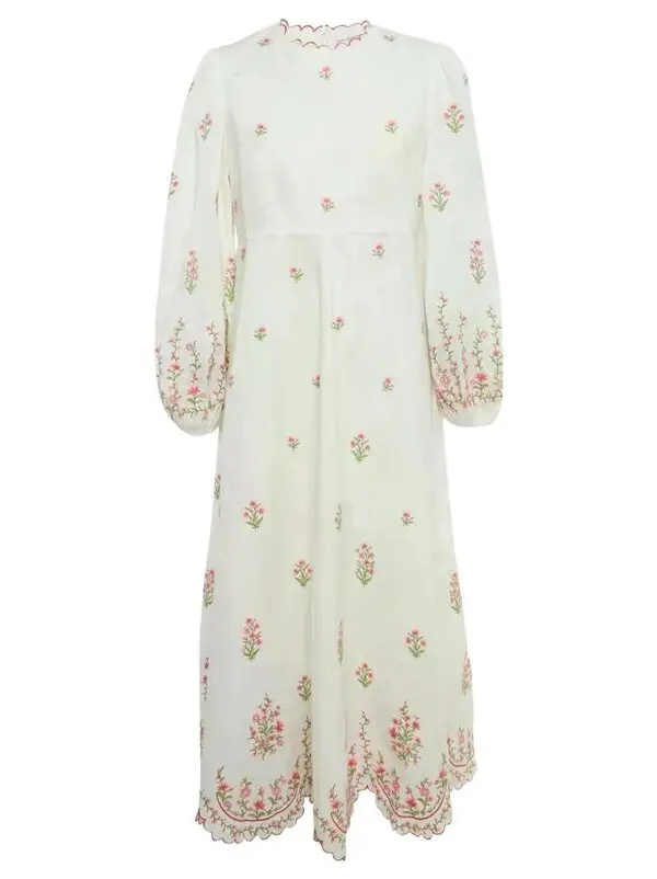 Zimmermann Floral-embroidered Midi Dress - White