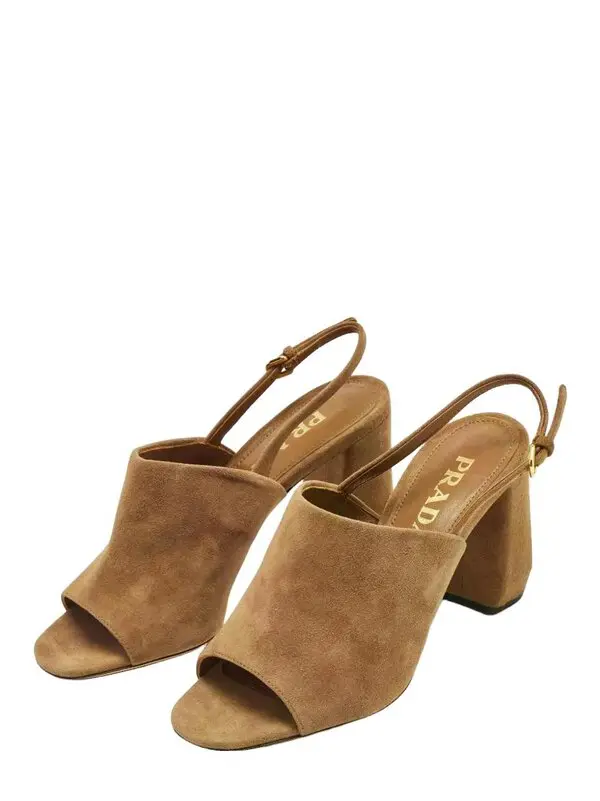 Prada Suede Block Heel Sandals - Brown