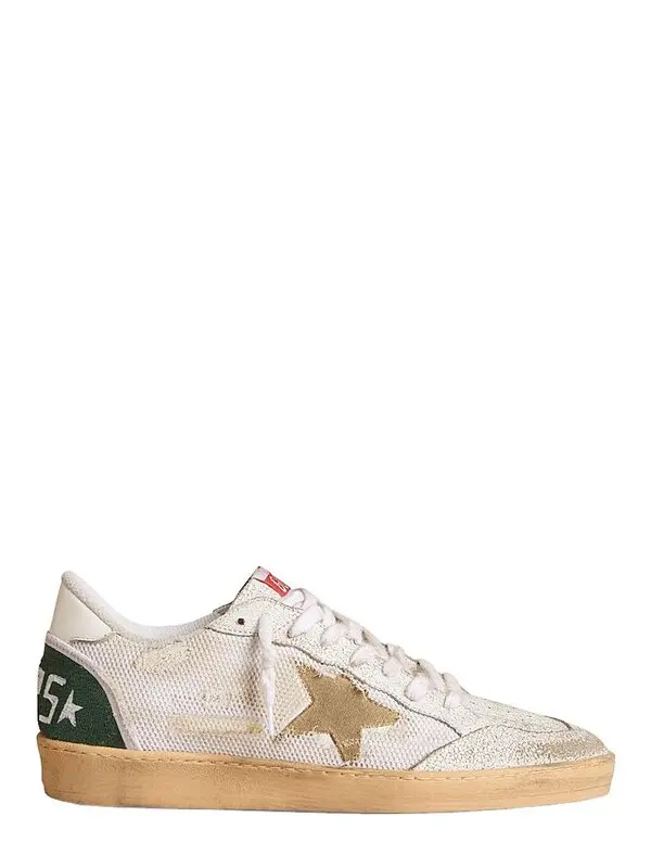 Golden Goose Ball Star Cracked Suede & Mesh Sneakers - White Green