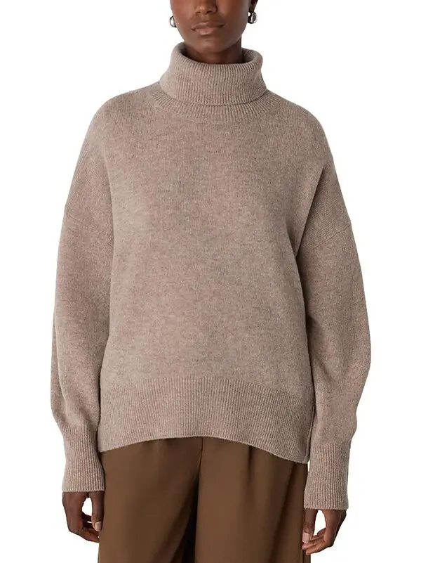 Whistles Roll Neck Wool Knit Sweater With Curved Hem - Oatmeal