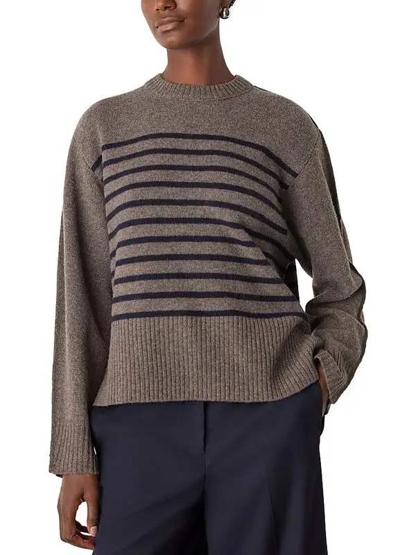 Whistles Wool Stripe Crewneck Sweater - Neutral