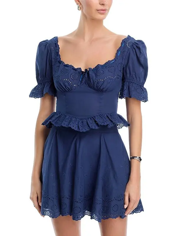 Aqua Peplum Waist Cropped Top - Navy